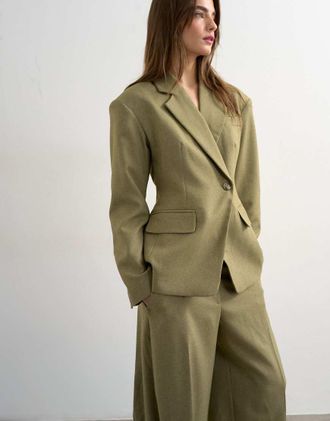 Topshop Blazer densemble cintr&eacute; &agrave; &eacute;paulettes - Taupe-Brown
