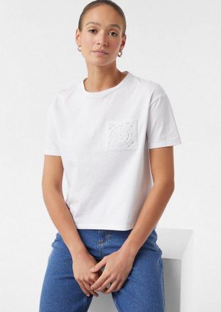 Comma Kurzarmshirt T-Shirt Verk&uuml;rztes T-Shirt im Relaxed Fit mit Crochet-Brusttasche