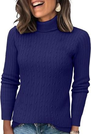 Generic Pull Femme Hiver Chaud col Montant Mode Ample Sweatshirts Couleur Unie Pull Femme Chic et El&eacute;gant D&eacute;contract&eacute; Manche Longue Jumper Tops Marine
