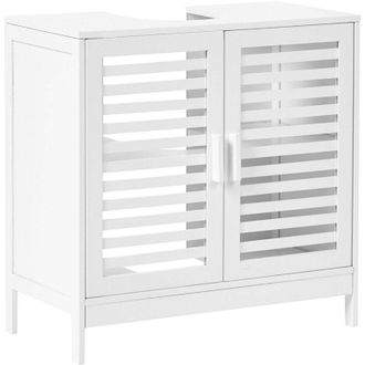 Beliani Waschbeckenunterschrank MISSOULA Bambus 60 cm Wei&szlig;