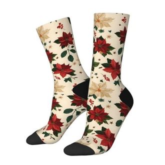 Generic Classiques Homme Chaussettes 40cm Poinsettias Houx Hommes Socquettes Respirantes Chaussettes de Sports pour Basketball Marche Sport
