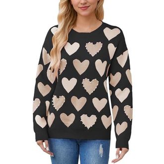 Generic Pull tricot&eacute; &agrave; manches longues pour la Saint-Valentin - Grande taille - Coupe ample - Doux et confortable - Imprim&eacute; coeur - Pour femme - Chaud - Impri