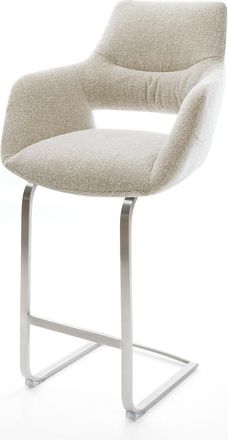 DELIFE Barstuhl Yago-Flex Webstoff Soft Beige Freischwinger Flach Edelstahl Silberfarben Taschenfederkern, Barst&uuml;hle