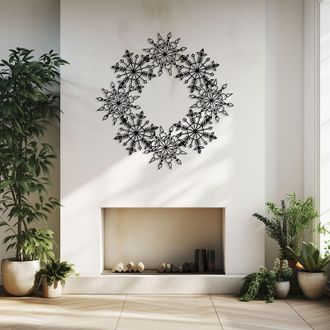 Generic Schwarzer Schneeflockenkranz aus Metall als Wanddekoration, winterliche Weihnachtsdeko im Landhausstil f&uuml;r den Au&szlig;enbereich, Moderne Schneeflockenkran