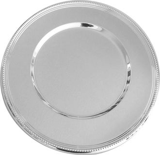 Silberkanne Platzteller Perlrand 33 cm Silber Versilbert - Edler Unterteller Premium Silver Plated - Hochwertiger Dekoteller - f&uuml;r Hochzeit & Festtafeln
