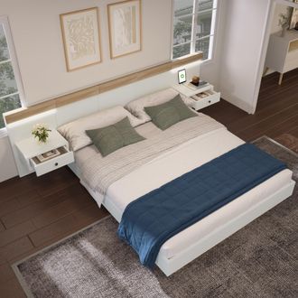 Generic Schwebebett Doppelbett mit Kopfteil, Lattenrost & Holzrahmen, modernes Design mit Komforth&ouml;he, stabile Konstruktion, ideal f&uuml;r Schlafzimmer & gem&uuml;tlic