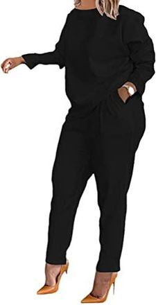 Onsoyours Survêtement Femme Ensembles 39 Pièces Sportswear Casual Imprimé Rétro de Sport Jogging Manches Longues Pullover Sweatshirtet Pantalon O Noir XL