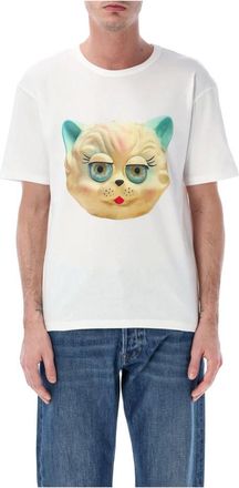 Valentino Garavani Homme, Tops, Blanc, Taille: M T-shirt en coton avec Le Chat De La Maison