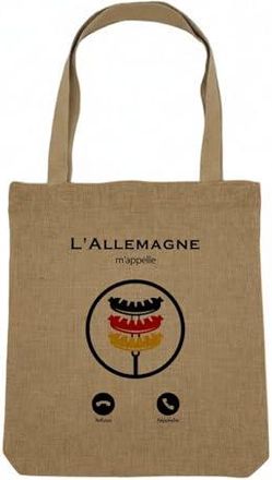 Fabulous Sac Shopping Tote Bag Aspect Lin - LAllemagne MAppelle Saucisses Drapeau Voyage - Sac de Courses Toile Epaisse 360g Beige Naturel Cabas Port&eacute; Epaule S
