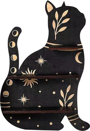 Generico Holzregal f&uuml;r Katzen, Wandregal, schwebende Regale zur Wandmontage, Katzenausstellung, schwarzes Holz, mit Haken