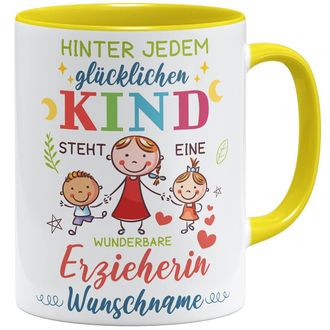 OM3 hinter jedem gl&uuml;cklichen Kind steht eine wunderbare Erzieherin Tasse Geschenkidee personalisiertes Geschenk Name personalisierbar | Keramik Becher | 1