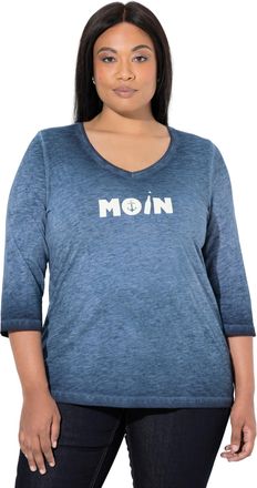 Ulla Popken Damen gro&szlig;e Gr&ouml;&szlig;en &Uuml;bergr&ouml;&szlig;en Plus Size Shirt, Moin, V-Ausschnitt, 3/4-Arm Marine 42+ 846737130-42+
