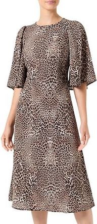 Vila Vila Vileila Robe midi 2/4, Noir/imprimé léopard, 38 Femmes