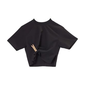 Moschino Schwarzes Cropped T-Shirt mit Stickerei - - Tops - Damen - Schwarzk - S