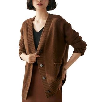 Generic Cardigan dhiver &eacute;pais avec poche boutonn&eacute;e et col en V 100 % cachemire chaud et doux pour femme, Ban Li Ka, Taille M