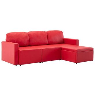 vidaXL Modulares 3-Sitzer Schlafsofa Rot Kunstleder vidaXL