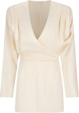 Magda Butrym Femme, Robes, Blanc, Taille: 36 FR Silk V Neck Mini Dress