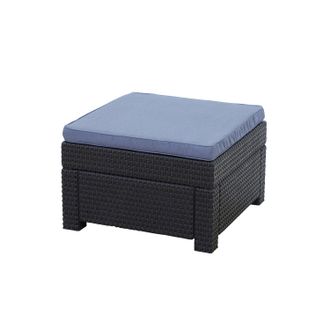 Keter Provence Hocker Premium Panama anthrazit mit Kissen blau - extrem Bequemer Outdoor Hocker aus Rattan - Set Erweiterung zu Loungem&ouml;bel