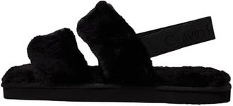 Calvin Klein Tongs Femme Home Velcro Fur en Fourrure Douillette, Noir (Triple Black), 40
