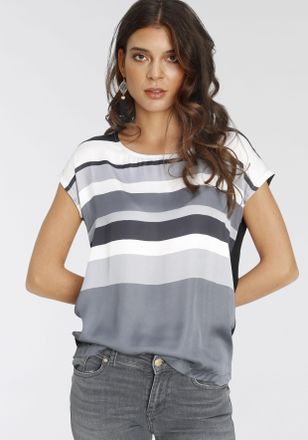 Laura Scott Shirtbluse LAURA SCOTT, Damen, Gr. 34, grau (schwarz, grau, gestreift), Satin, Obermaterial: 100% Polyester. R&uuml;ckenteil: 95% Viskose, 5% Elasthan, ges