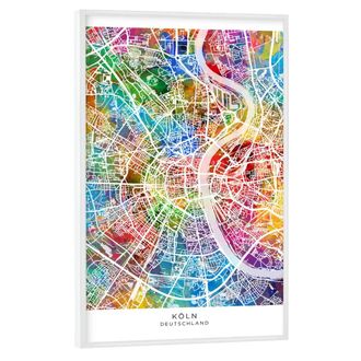 artboxONE Poster mit wei&szlig;em Rahmen 30x20 cm St&auml;dte K&ouml;ln Deutschland Stadtplan Farbe - Bild k&ouml;ln Deutschland Karte