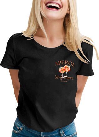 Generic Aperol Spritz Tshirt Damen, Lustiges Freizeitshirt T-Shirt Hall&ouml;chen Aper&ouml;lchen Kost&uuml;m Karneval und Fasching mit Cocktail Druck Leicht Top Casual Blus