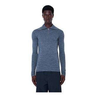 Jil Sander Stretch Cotton Jersey Half-Zip Langarmshirt - - Tops - Herren - Grau - S