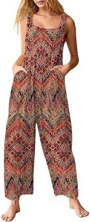 Generic EMUKFD Salopette boh&egrave;me pour femme - Style ethnique vintage - Patchwork - Jambe large - Imprim&eacute; floral - Combinaison d&eacute;t&eacute; d&eacute;contract&eacute;e - Barboteuse bo