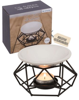 Out of the Blue Keramikschale auf Metallgestell in Schwarz - modernes Duftst&ouml;vchen mit Teelichthalter - dekorative Schale im Industrial-Design ca. 12&times;8 cm f&uuml;r Wohn- &
