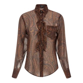 Etro Seidenbluse mit R&uuml;schen und Paisleymotiv - - Blouses & Shirts - Damen - Braun - 2XS