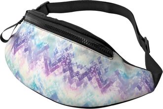 Generic Atmungsaktiv H&uuml;fttasche Lila Wei&szlig; Blau Druck Sporttasche H&uuml;fttasche Lauftasche F&uuml;r Damen Spazieren Wandern 14X35Cm
