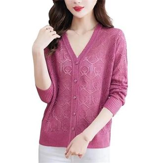 Generic Cardigan en tricot de soie pour femme - Style d&eacute;contract&eacute;, Rose, XXL