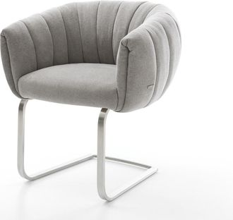 DELIFE Freischwinger Jada-Flex Strukturstoff Soft Grau Freischwinger flach Edelstahl Taschenfederkern, Esszimmerst&uuml;hle