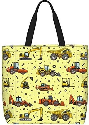 Generic Sac Fourre-Tout Camion Tracteur Caterpillar Amusant Sac &Agrave; Bandouli&egrave;re En Toile Avec Poign&eacute;es Lavables Sacs &Agrave; Main, Pour Filles, Shopping, Tous Les Jou