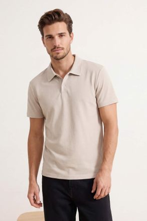 Trendyol MAN Herren Beige Einfarbig Kurz Regular Fit Poloshirts