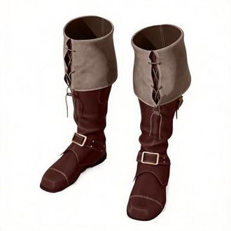 ORANDESIGNE Homme Bottes de Pirate Viking R&eacute;tro Bottes Plat de Chevalier M&eacute;di&eacute;vales en Similicuir Chaussures &agrave; Tige Longue Unisexe Cosplay Accessoires B Marron Fo