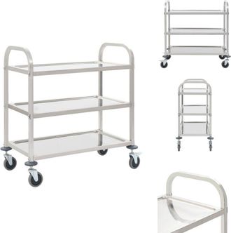 vidaXL 3-Stufiger Servierwagen 95x45x83,5 cm Edelstahl - K&uuml;chenwagen - Servierwagen - Edelstahl - Rollwagen - Mobiliar