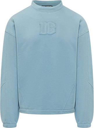 Dolce & Gabbana Homme, Sweatshirts et sweats &agrave; capuche, Bleu, Taille: M Treated Cotton SweaT-shirt