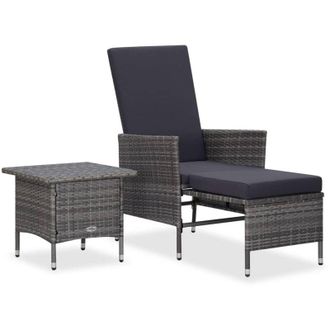 vidaXL Vidaxl - Salon de jardin 2 pcs avec coussins - R&eacute;sine tress&eacute;e gris - Fauteuils 62x131x106 cm - Table 50x50x45 cm - Repose-pied inclus