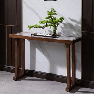 Generic Faux Marmor Weiß Konsolentisch Schmal, Rustikaler Brauner Sofatisch aus Holz, Moderner Eingangstisch mit Verdickter Tischplatte, für Wohnzimmer Foyer 