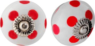 Nicola Spring Möbelknöpfe aus Keramik - Punktemuster - Weiß/Rot - 12 Stück