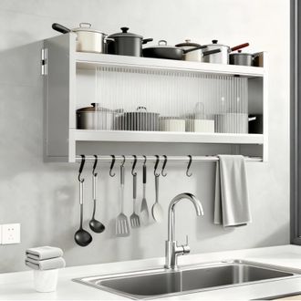 Generic K&uuml;chenh&auml;ngeschrank mit Schiebet&uuml;ren Edelstahl Kein Bohren Erforderlich Werkstatt H&auml;ngeschrank Gro&szlig;er Stauraum Balkonschrank Hohe Tragf&auml;higkeit f&uuml;r Gar