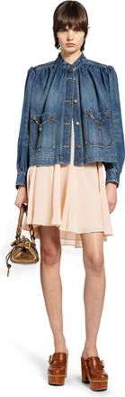 Chlo&eacute; High Neck Gathered Denim Jacket