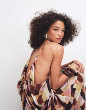 Topshop Blouson-Maxikleid mit perlenbesetzter R&uuml;ckseite und Mosaikmuster-Mehrfarbig