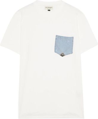 Roy Rogers Homme, Tops, Blanc, Taille: 2XL T-shirt Blanc en Denim avec Poche Heavy Jersey