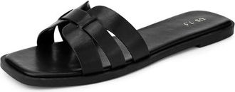 Allegra K Sandales plates &agrave; bout carr&eacute; pour femme, Noir, 37.5 EU
