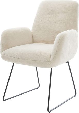 DELIFE Polsterstuhl Zoa-Flex Kufengestell Schwarz Plüsch Creme-Weiß Taschenfederkern