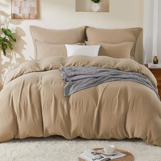 Emme Musselin Bettw&auml;sche 100% Baumwolle, 135x200 Doppelte Sommer Bedding Bettw&auml;sche-Sets mit Rei&szlig;verschluss, 1er Set Bettbezug mit 1 Kissenbez&uuml;ge 80x80 cm,