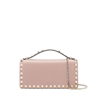 Valentino Garavani Rockstud Wallet With Chain In Grainy Calfskin