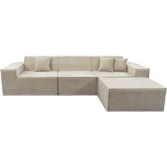 Habitat et Jardin Canap&eacute; droit modulable avec ottoman en tissu textur&eacute; Lusso - 4 places - Beige